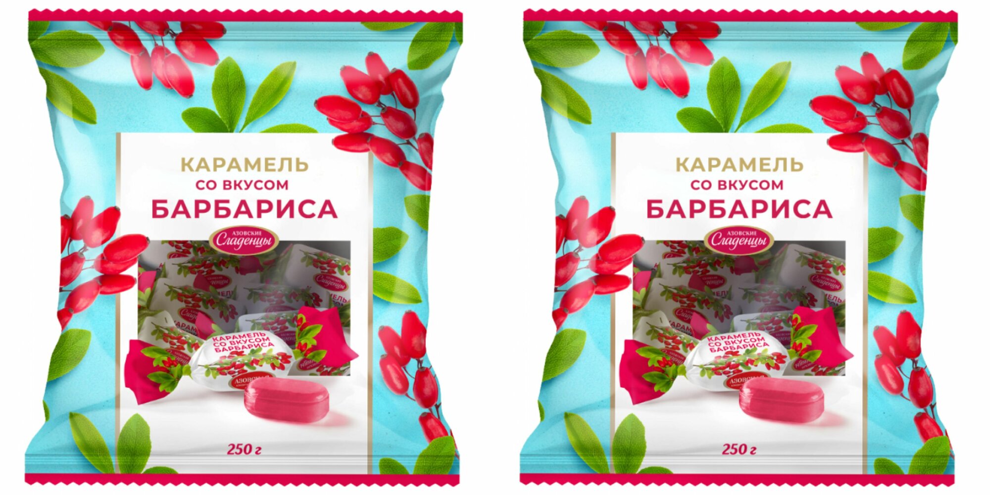 Азовская кондитерская фабрика Карамель леденцовая со вкусом Барбарис 250 гр, 2уп.