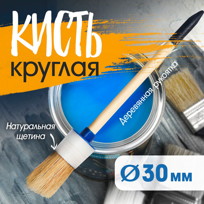Кисть круглая тундра, натуральная щетина, деревянная рукоятка, № 6, 30 мм, 3 шт.