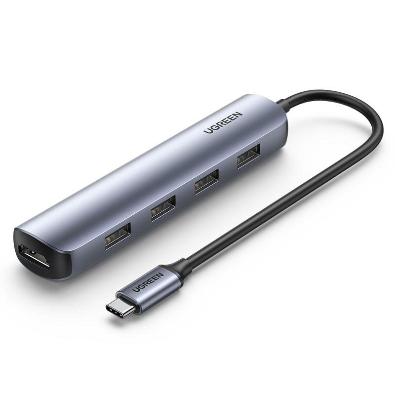 Разветвитель USB Ugreen CM417 (20197) USB-C to 4xUSB 3.0+HDMI, серый 1796201 20197_