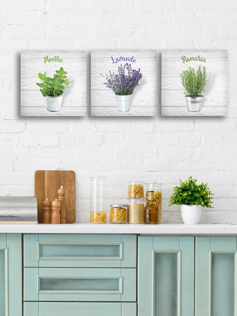 Картины на холсте LOFTime 3 шт 30Х30 мята лаванда розмарин прованс К-74-3030