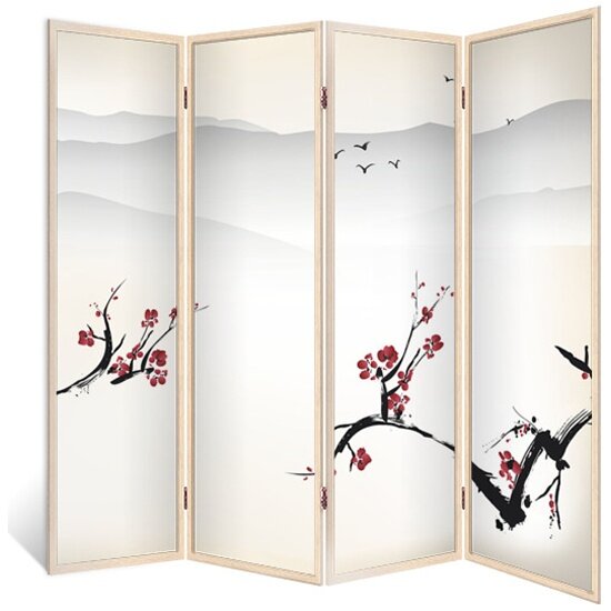 Ширма перегородка Декор Депо для комнаты деревянная "Грозное миротворение" двухсторонняя с картинкой (живопись) 4 створки кремовый дуб 176х185 см 14 кг