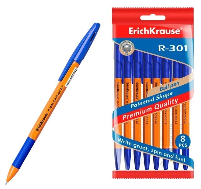 Аксессуары ErichKrause Набор ручек шариковых ErichKrause R-301 Orange Stick&Grip, 8 штук 56569