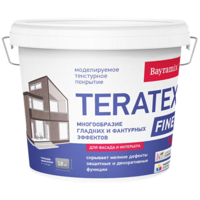 Bayramix Teratex Fine Моделируемое текстурное покрытие на основе акриловых сополимеров c эффектом гладких и фактурных покрытий 15кг