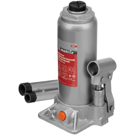 Домкрат гидравлический бутылочный Matrix 50765, 6 т, h подъема 216–413 мм