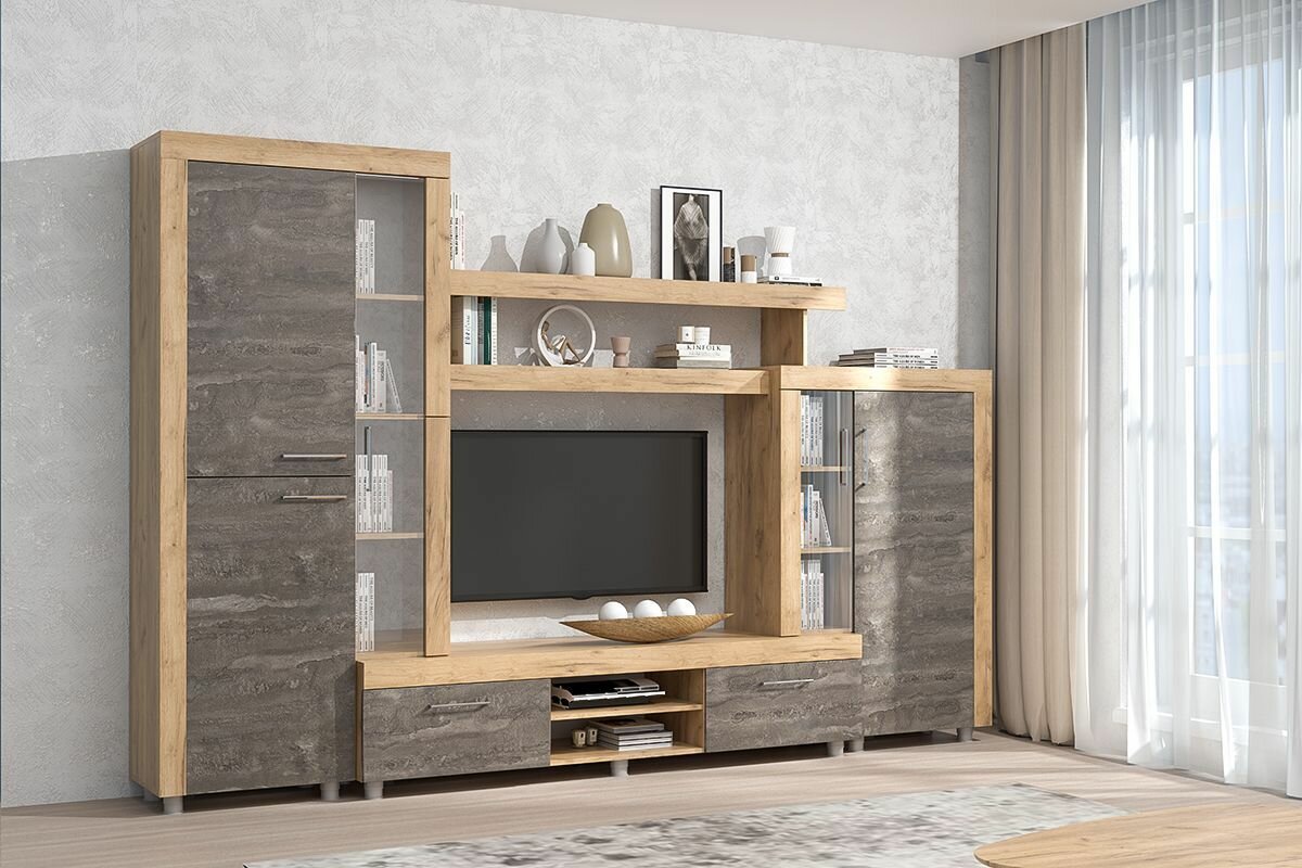 Комплект мебели для гостиной Аллегро композиция 1 Дуб Крафт Золотой/Камень Темный