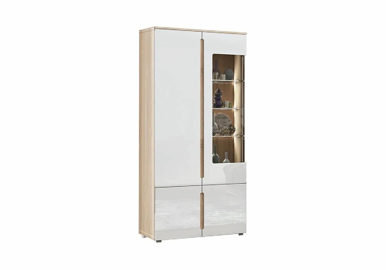 Ким Шкаф с подсветкой Белый глянец холодный/Сонома