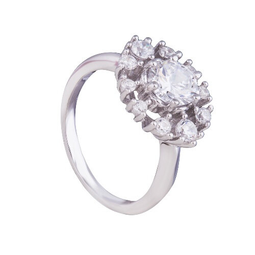 Кольцо тонкое, серебро, 925 проба, родирование, фианит