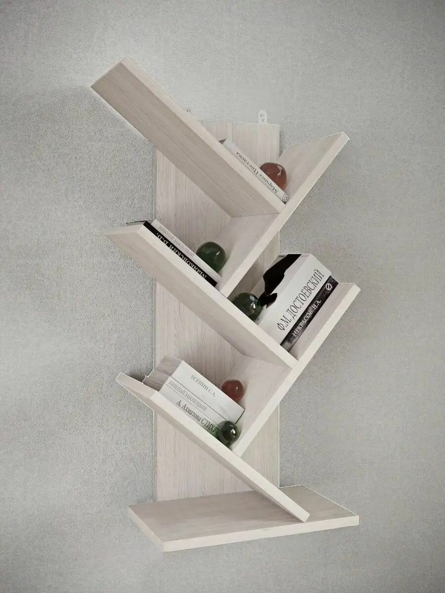 Полка настенная напольная для хранения и книг из ЛДСП Фабрика Стиль Полка-Ёлка, ясень шимо светлый