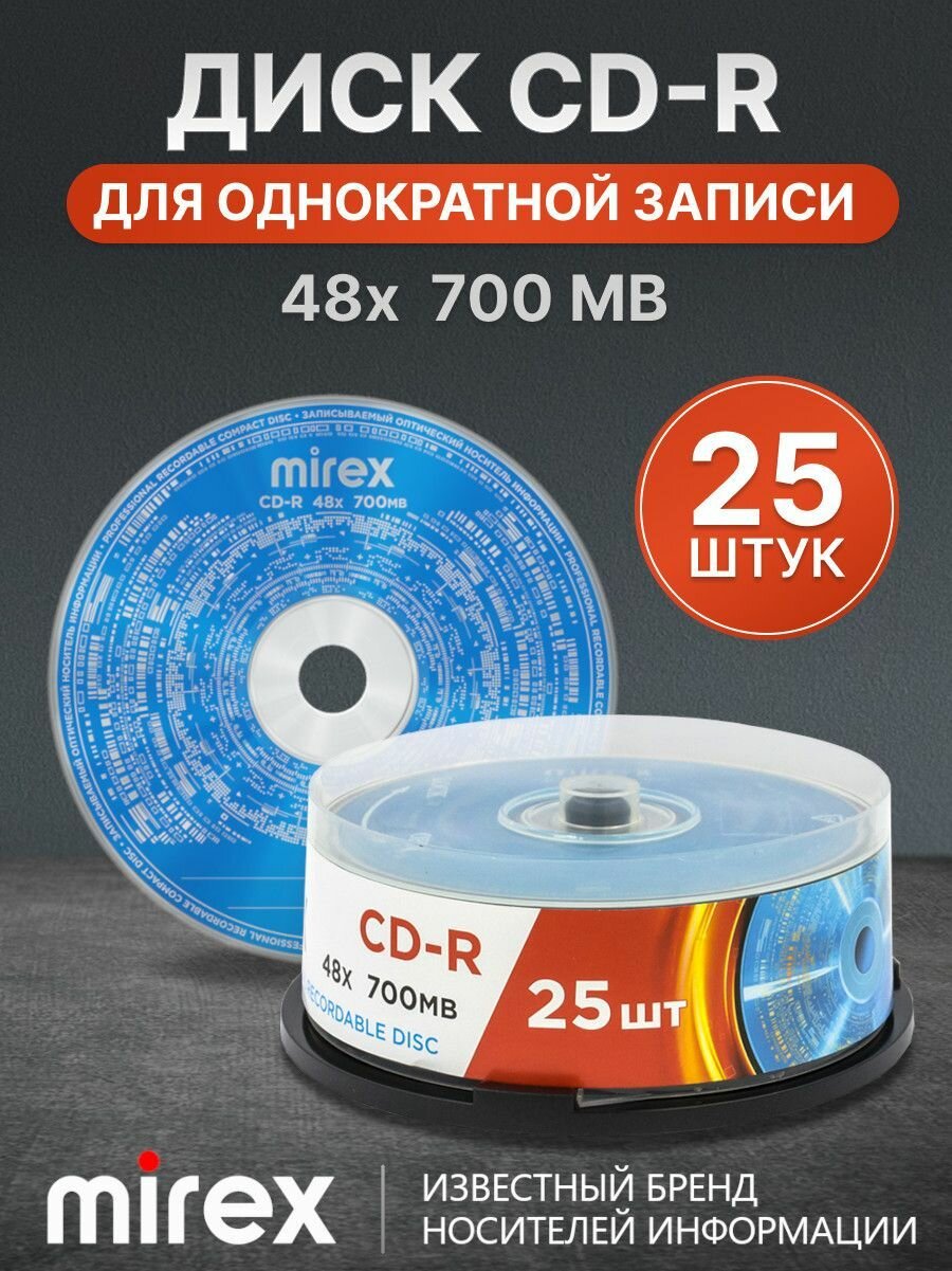 Диски для записи CD-R Mirex 48X 700 МБ Cake box 25 шт