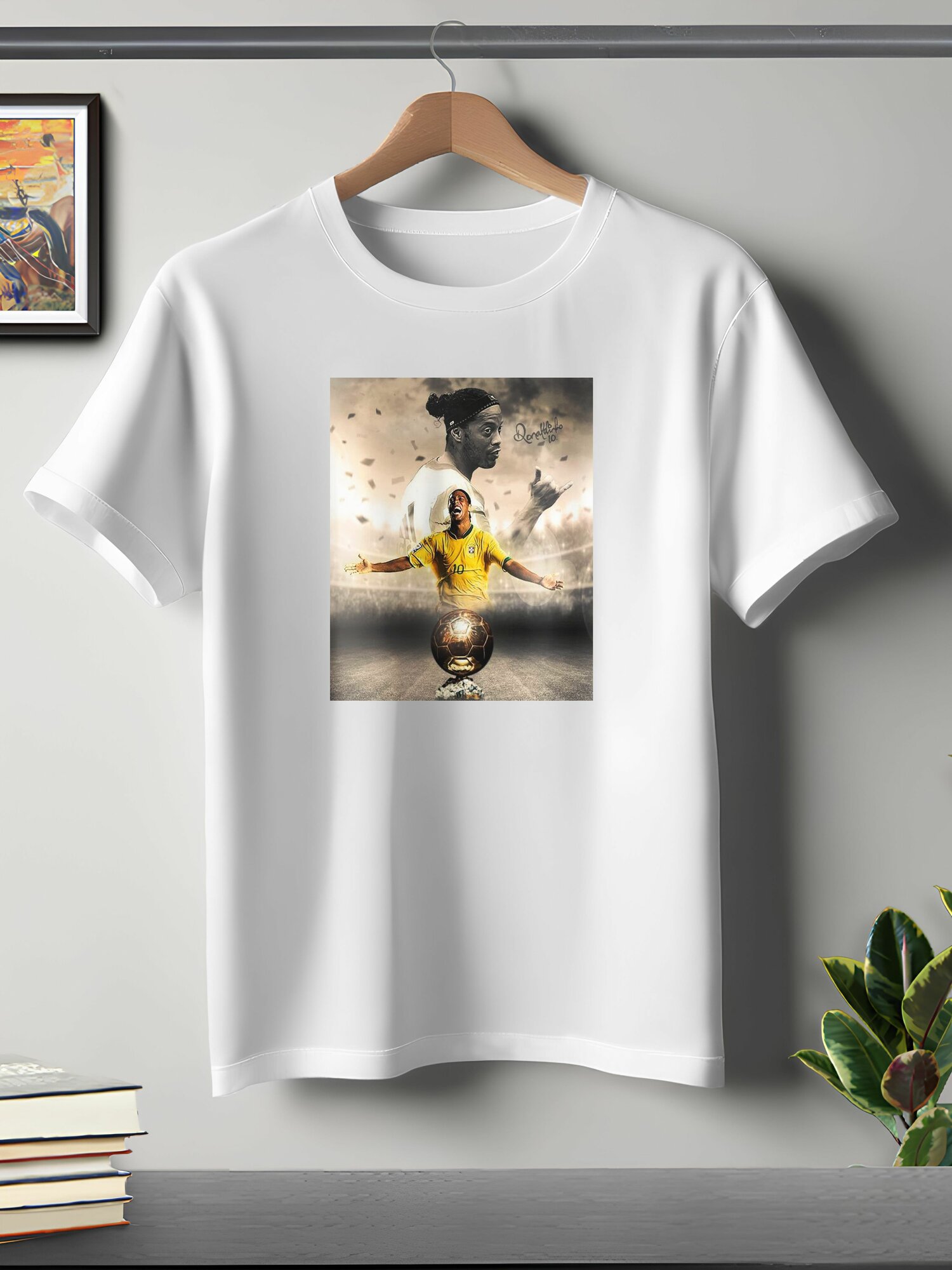 Футболка ONEQ унисекс 46-48 (M) размер с принтом Ronaldinho, белая