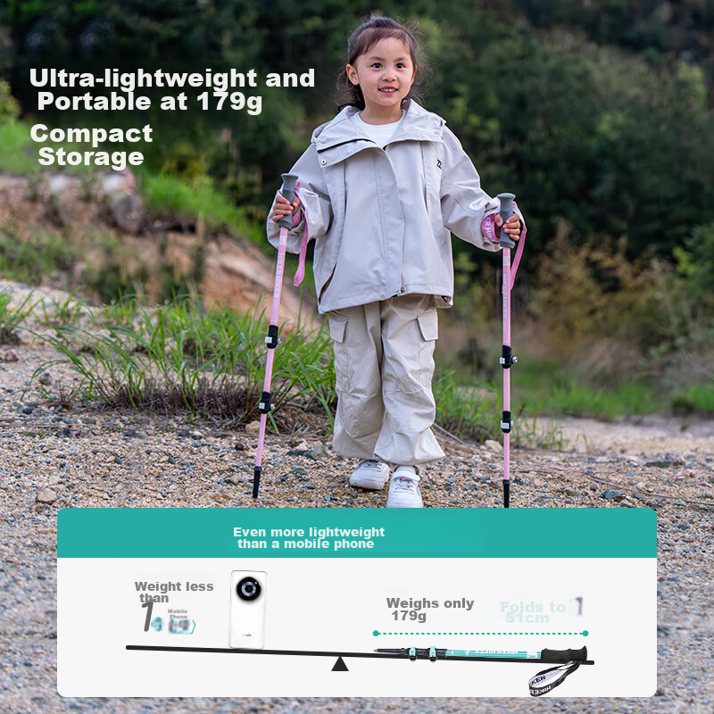 Pelliot детская складная легкая алюминиевая палка для походов на природе Цвет：Травяной зеленый (детская версия) - Одна