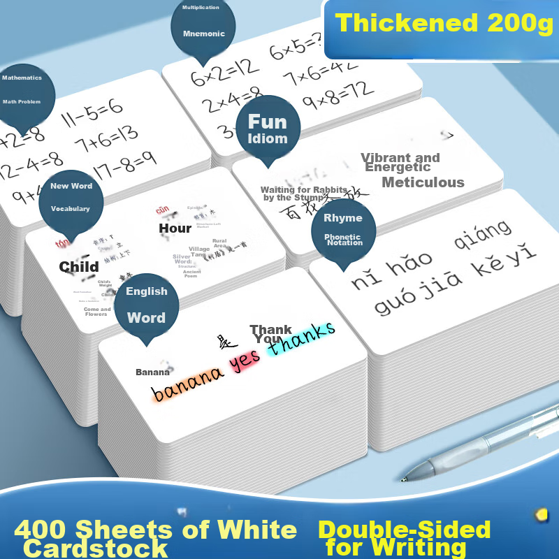 [Lowest Price Online] Licao Blank English Vocabulary Flashcards, White Preschool Education Hard Card Paper, Portable High School Personal Memorization Handwritten Learning DIY Hand Cards, 400 Pieces