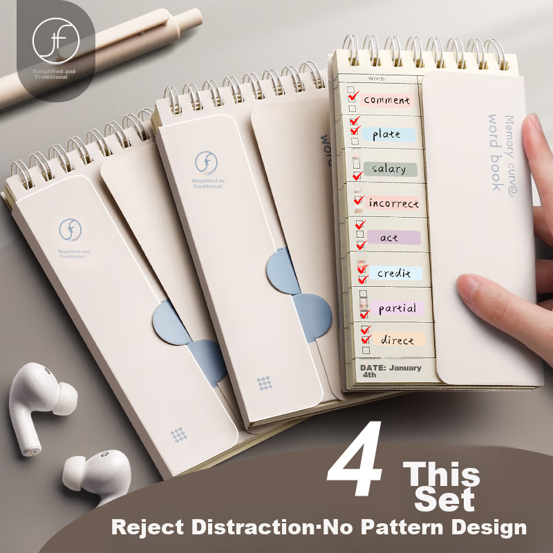 [Lowest Price Online] Simplified And Traditional Chinese 4-Pack English Vocabulary Notebook, Mini Portable Pocket Notebook, Ebbinghaus Forgetting Curve Notebook, Vocabulary Memorization Tool, Vocabulary Journal, Back-To Essential