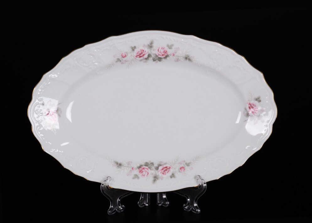 Блюдо овальное 26 см, 1 шт. "Bernadotte"Серая роза", отводка платина Чехия