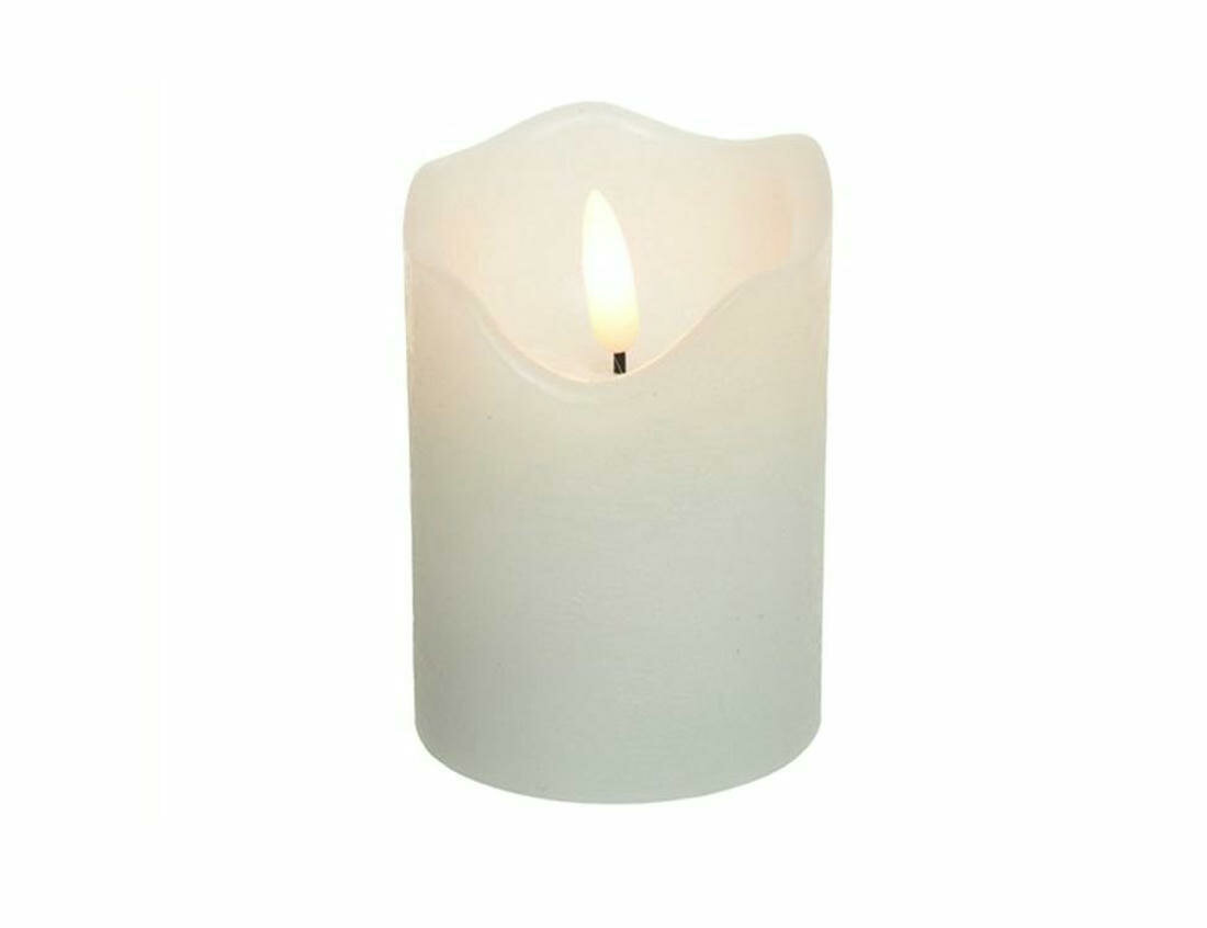 Светодиодная восковая свеча, белая, тёплый белый LEDогонь, 3D, 7х9 см, таймер, батарейки, Kaemingk