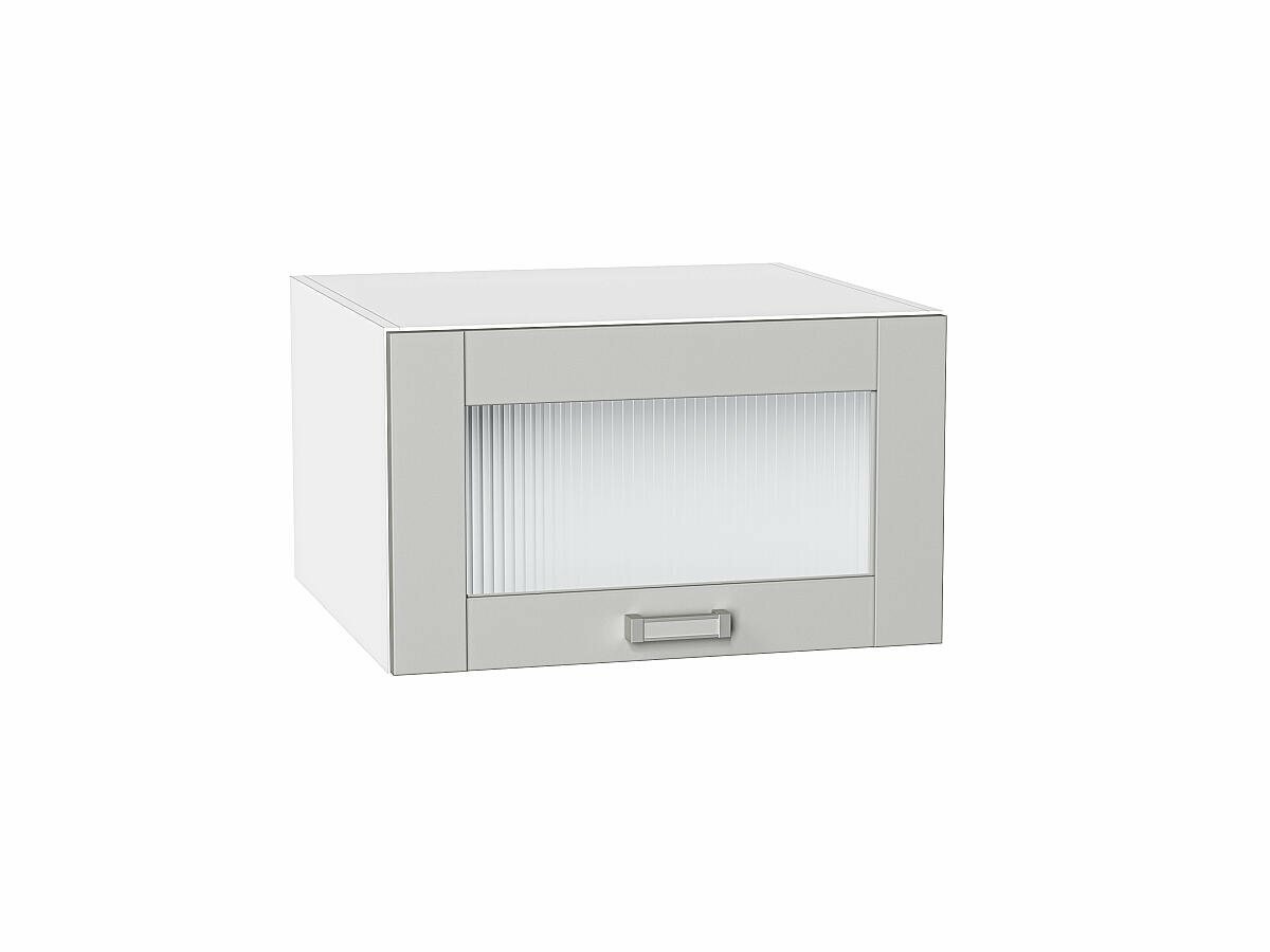 Шкаф верхний горизонтальный остекленный глубокий Лофт, цвет фасада Grey Silk, цвет каркаса Белый, стекло Magic Moru V, 358*600*576 мм