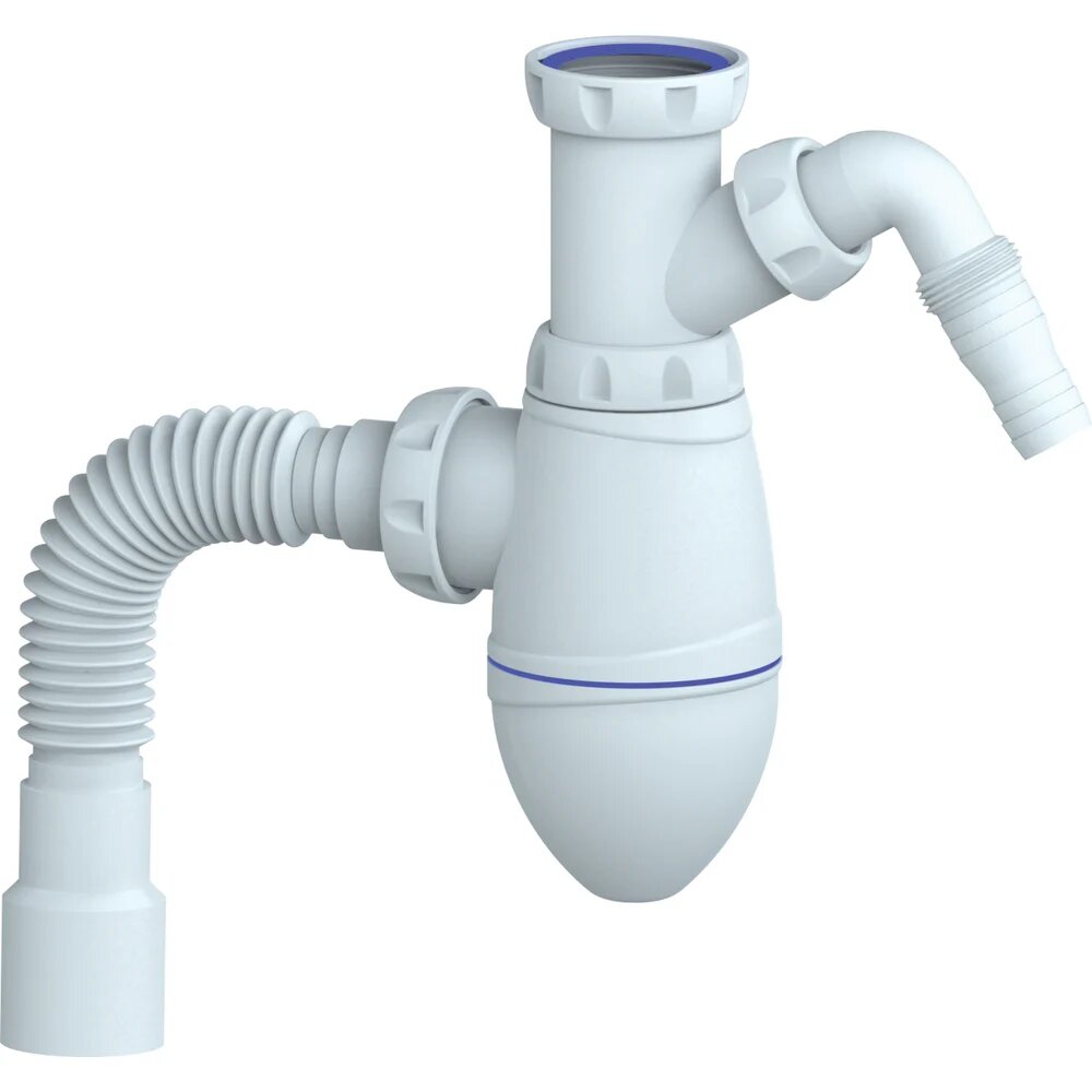 M520V Сифон для тюльпана, умывальника без выпуска 1 1/4" (Ø 32) отвод для стиральной машины гибкий Unicorn М520V