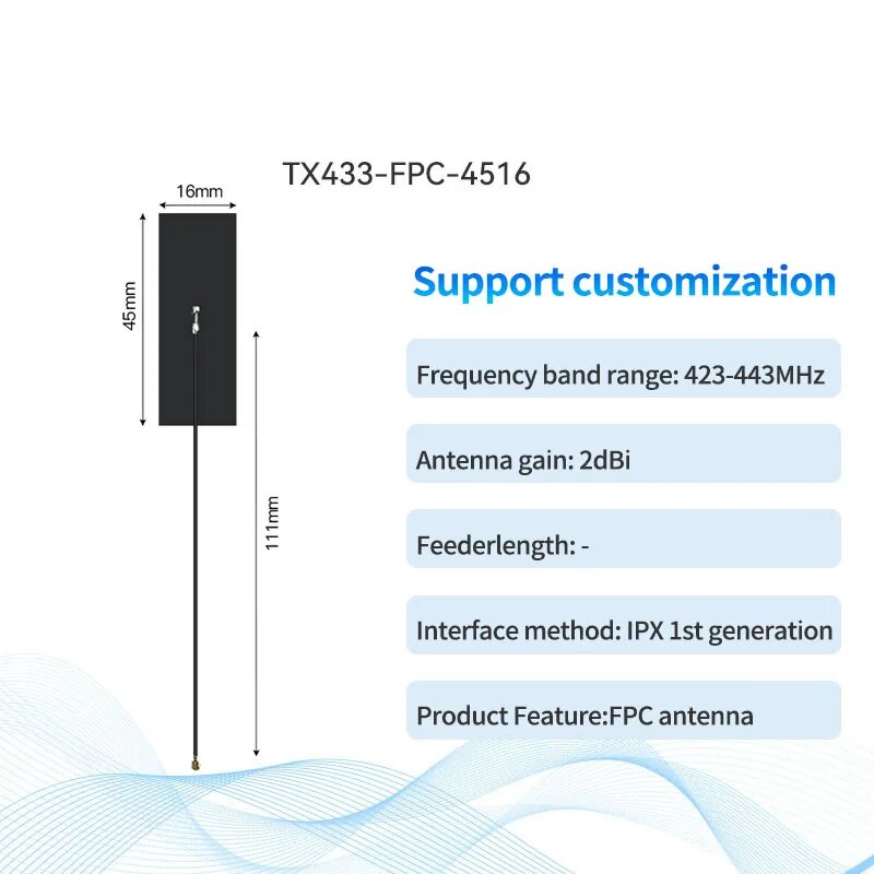 Антенна FPC 433MHz TX433-FPC-4516, 2dBi