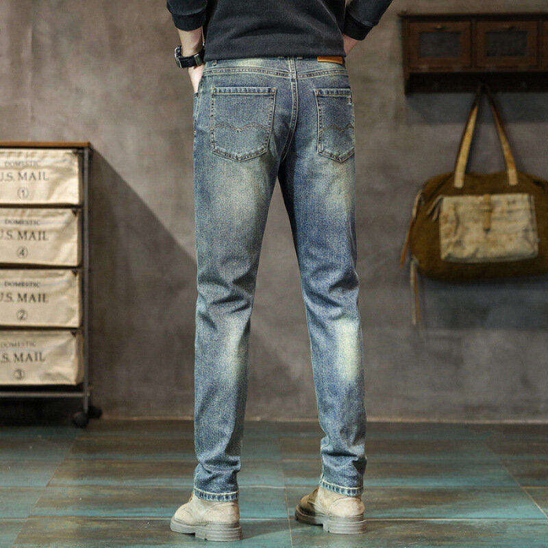 Слим тапер джинсы Rong Новые широкие прямой крой джинсы мужские осенние ретро повседневные модные универсальные брюки, Размер_29