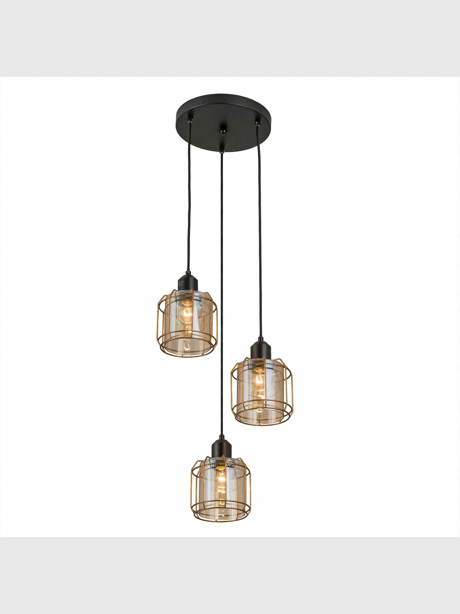 Подвесной каскадный светильник Citilux Таверна CL542232, металл и стекло, лофт, чёрный с бронзой, 3 плафона