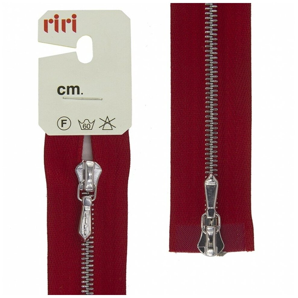 Riri #3301120/100/2407 Молния металлическая, разъемная, 2 замка, 4 мм, 100 см, красный