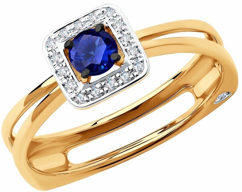 Кольцо, красное золото, 585 проба, бриллиант, сапфир