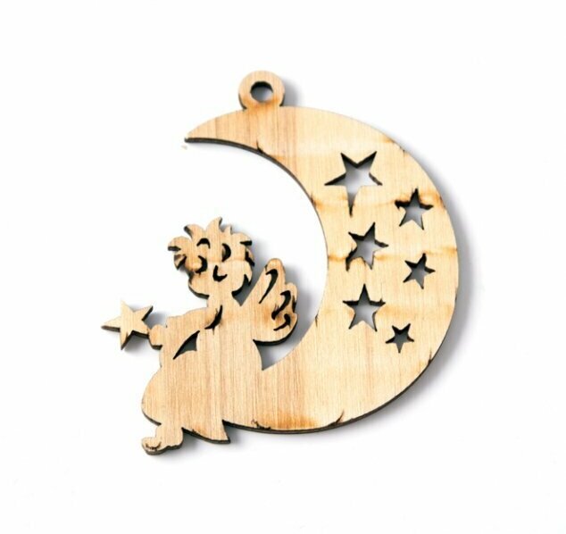 Деревянные заготовки / Декупаж, деревянная заготовка для творчества "Добрый мастер" "Ангелок на луне" 6,4*7,5см (5шт)