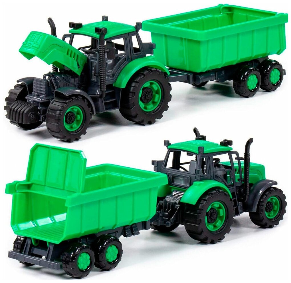 Полесье Трактор Прогресс с прицепом инерционный зеленый 91284 с 3 лет