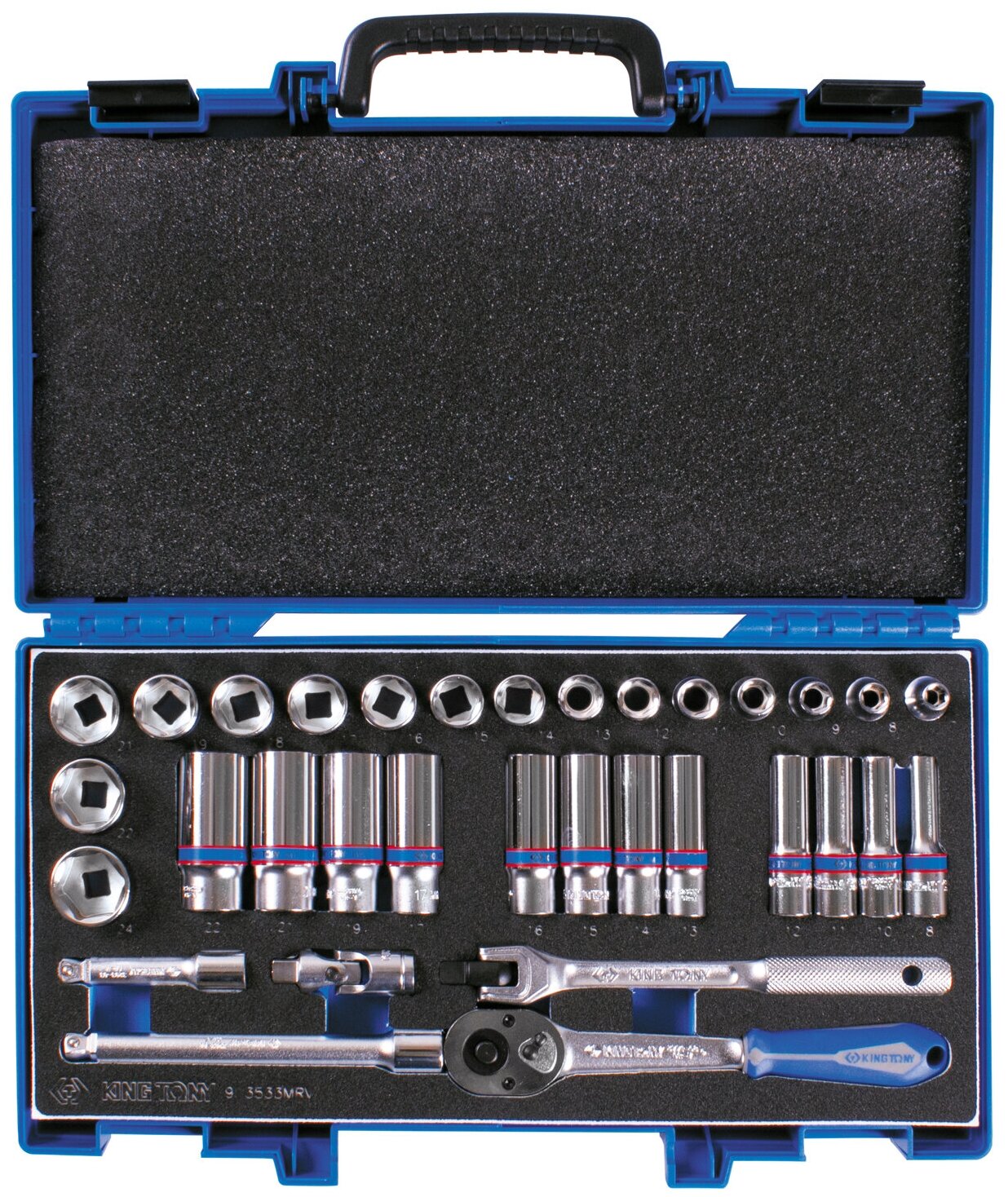 Набор торцевых головок с принадлежностями 3/8", шестигранные, 7-24 мм, 33 предмета KING TONY 3533MRV