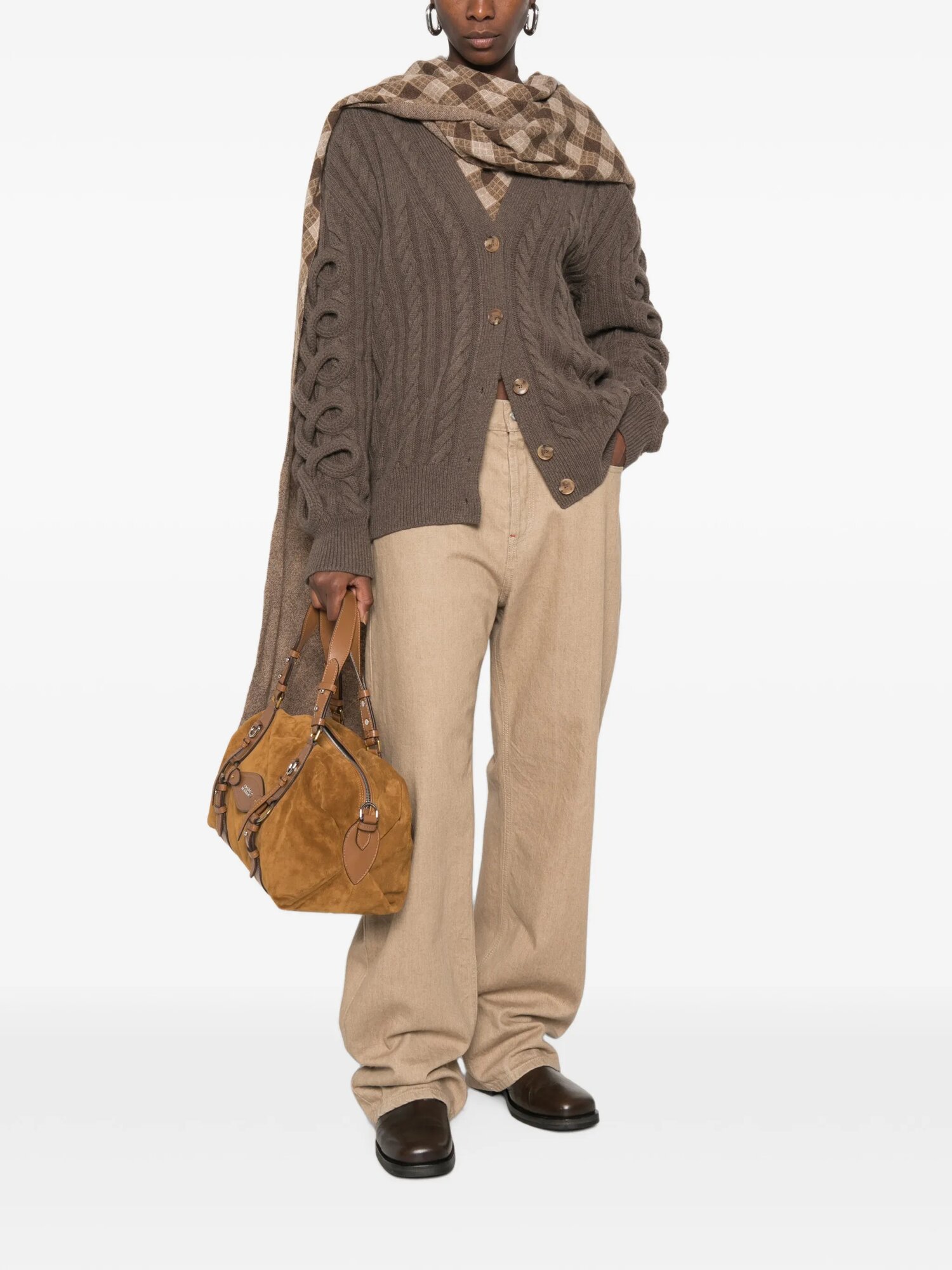 Кардиган ETRO Cable-knit cardigan, размер 42, коричневый — фото 1