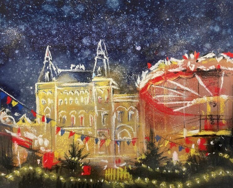 ART-Salon at Oktyabrskaya "Ночные огни" 21х25,5 см; бумага, акварель, пастель; ручная работа