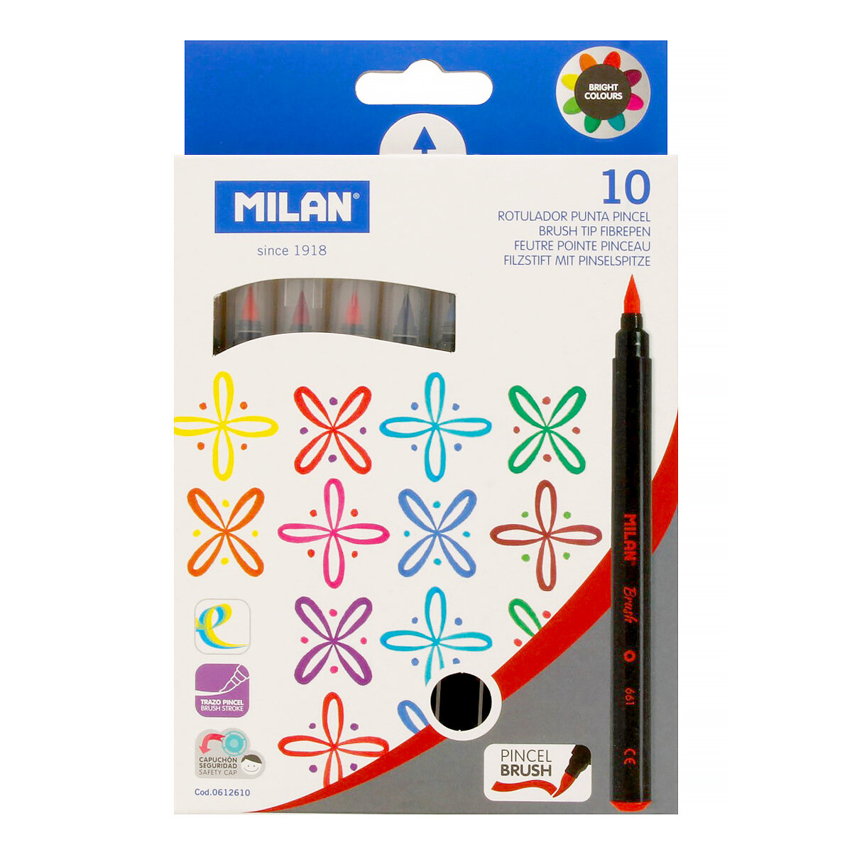 Milan Набор фломастеров-кистей 10 цветов для рисования и каллиграфии с мягким наконечником