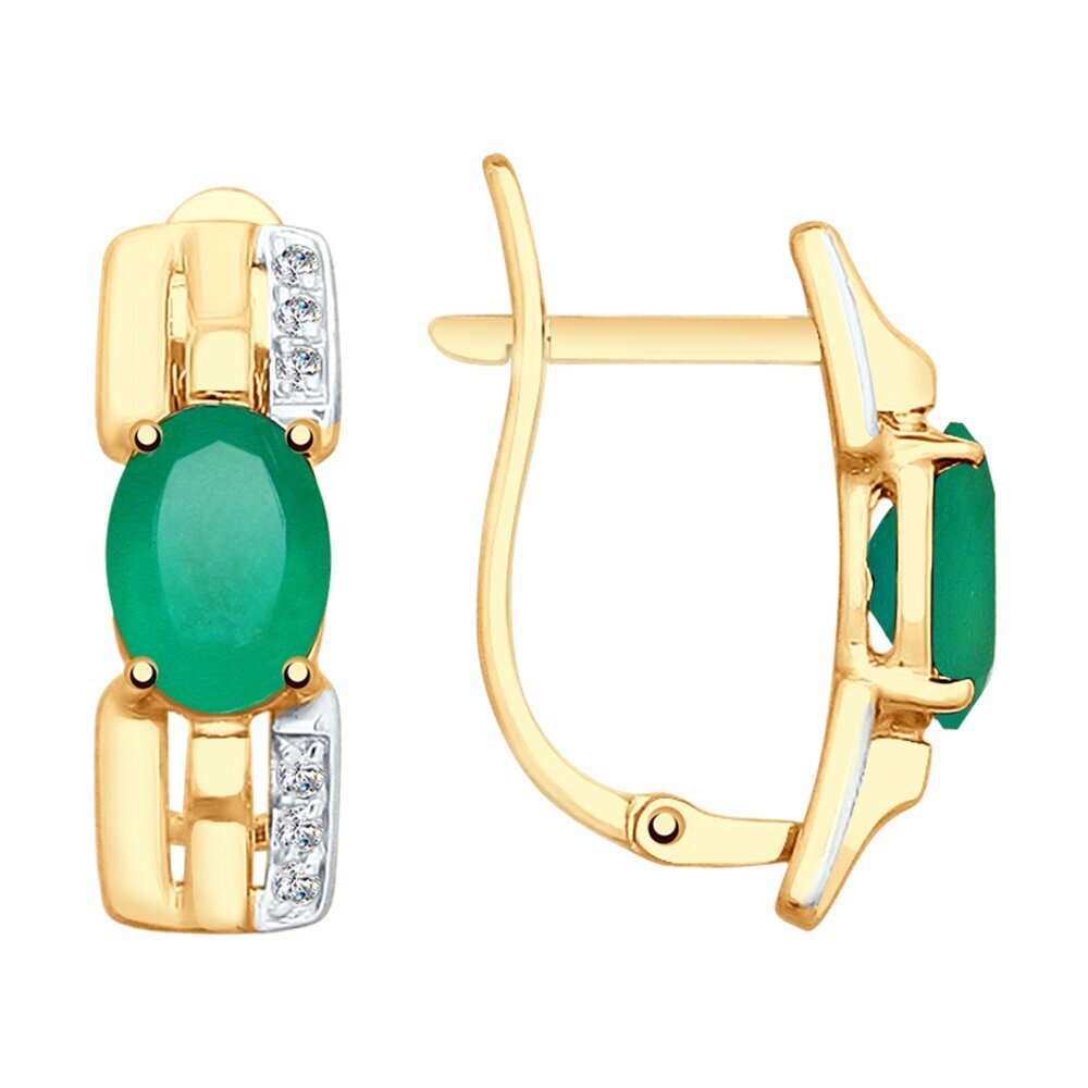 Серьги, красное золото, 585 проба, фианит, агат