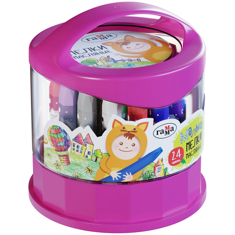 Комплект 3 шт, Мелки масляные Гамма "Малыш", 24цв, шестигранные, пластиковый стакан-подставка