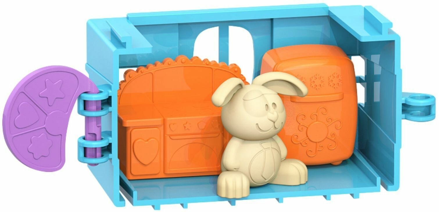Игровой набор "Зайкин Домик. Кухня", детский кукольный дом с мебелью и фигуркой зайчика, комплект для сюжетно-ролевой игры, пластиковый модуль для сборной модели, цвет бирюзовый