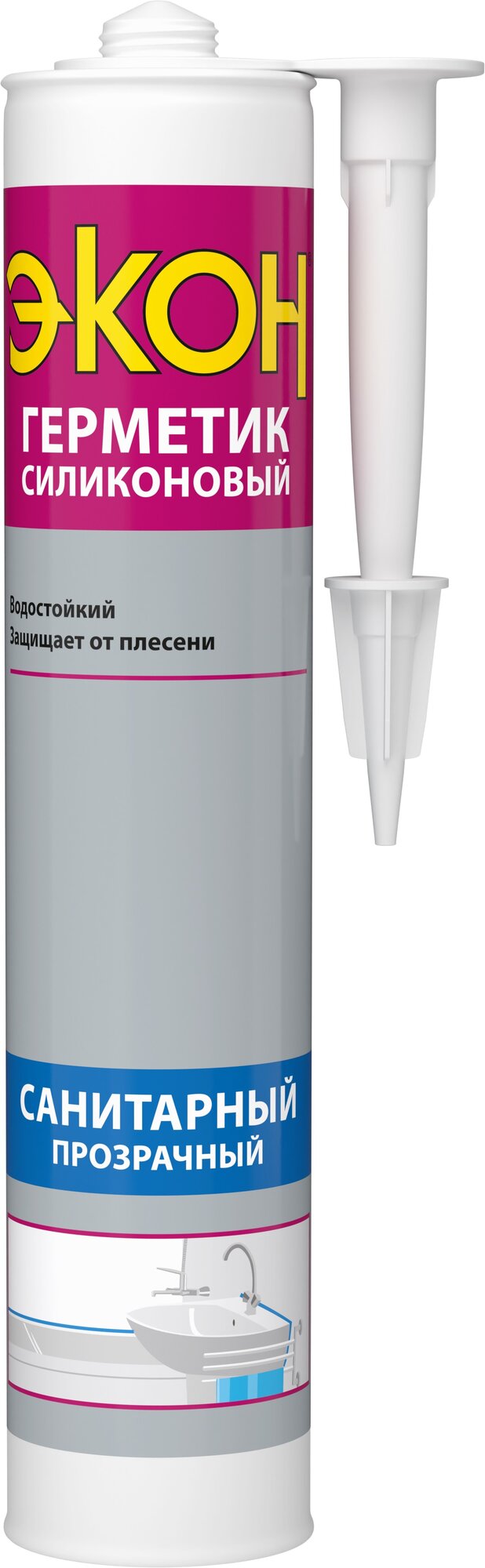 Герметик силиконовый Экон санитарный, 280 мл, прозрачный, 1шт, картридж