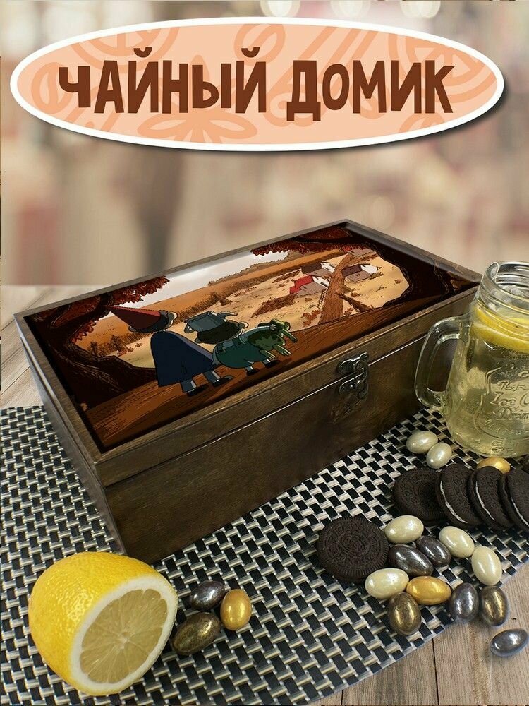 Коробка для чайных пакетиков, Чайница из дерева УФ, 4 отделения с принтом мультфильм over garden wall - 48
