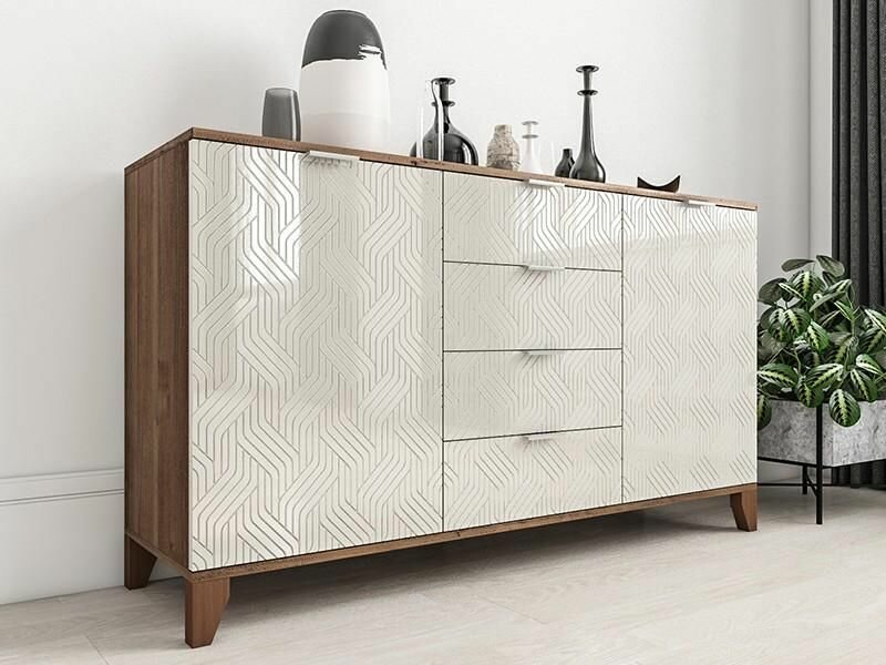 Комод для вещей "Сканди 25" 140х80х40, орех гварнери / жемчужный глянец