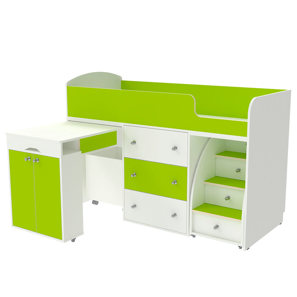 Кровать чердак Малыш Белый Лайм