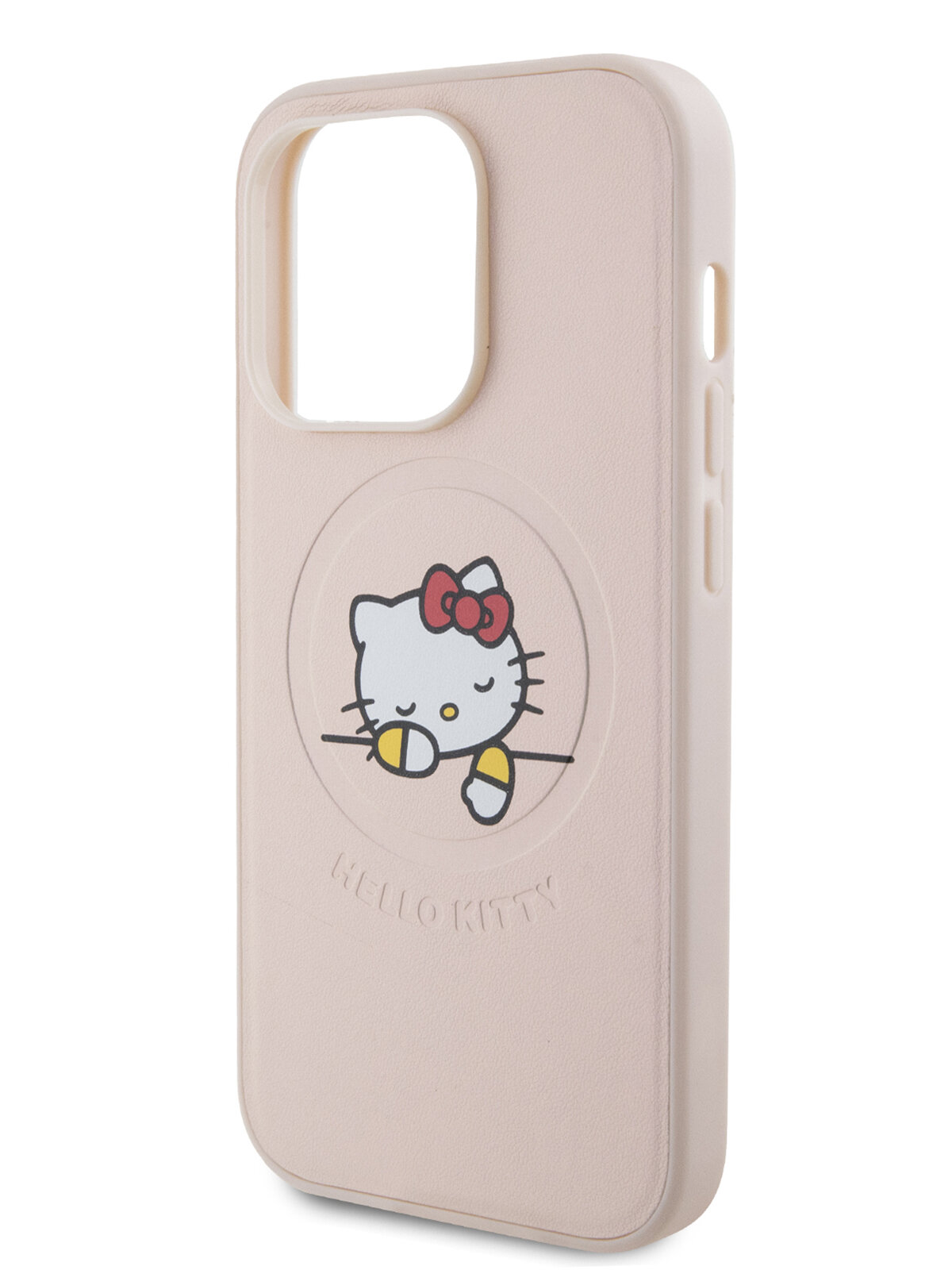Hello Kitty для iPhone 15 Pro чехол PU Leather Kitty Asleep Hard Pink (MagSafe)