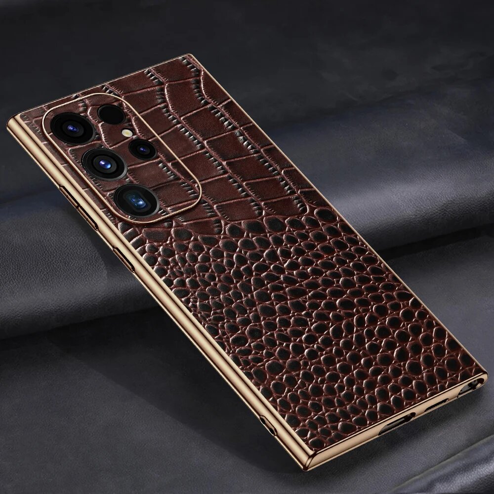 Чехол для Samsung Galaxy S25 из натуральной кожи, Коричневый