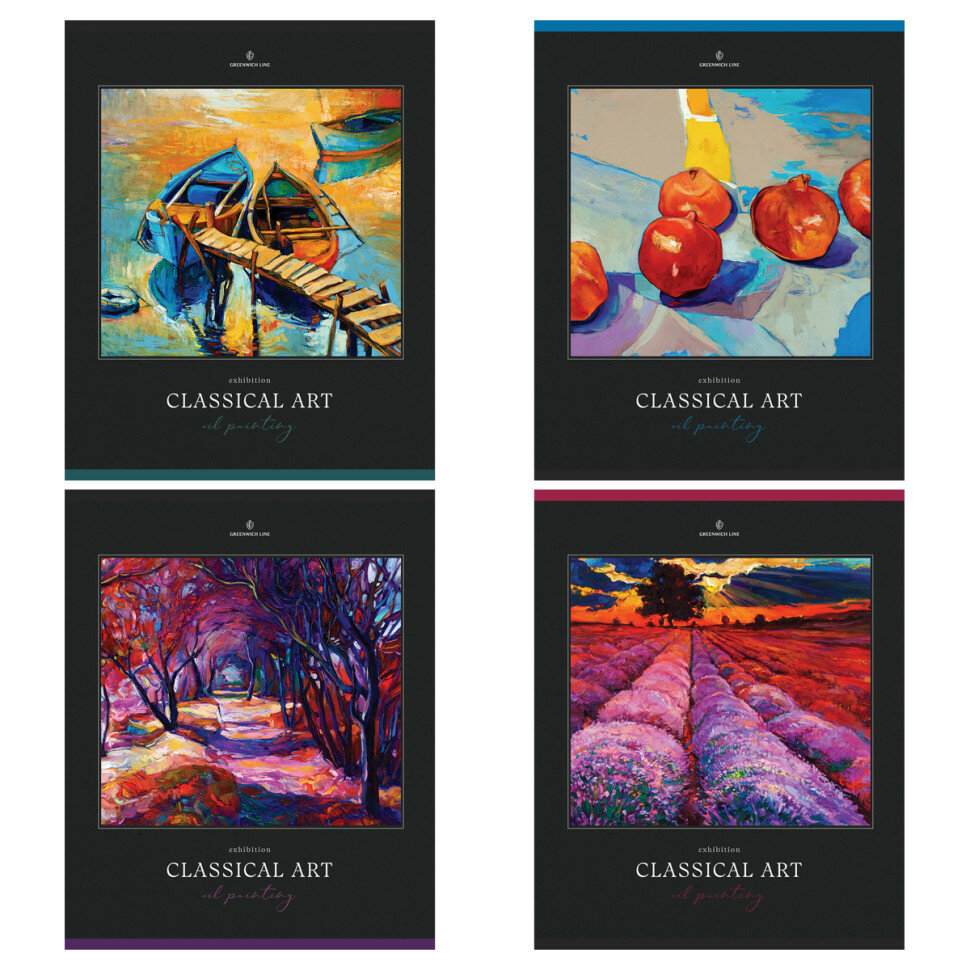 Тетрадь 80л, А5, клетка Greenwich Line "Classical art", глянцевая ламинация, sandy-touch лак, 70г/м2, 8 штук, 361270