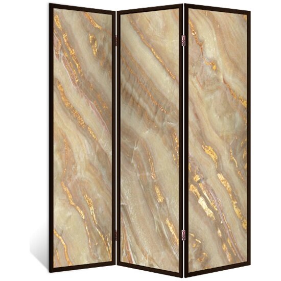 Ширма перегородка Декор Депо для комнаты деревянная "Мрамор цвета слоновой кости" двухсторонняя с картинкой (абстр) 3 створки венге 176х140 см 11 кг