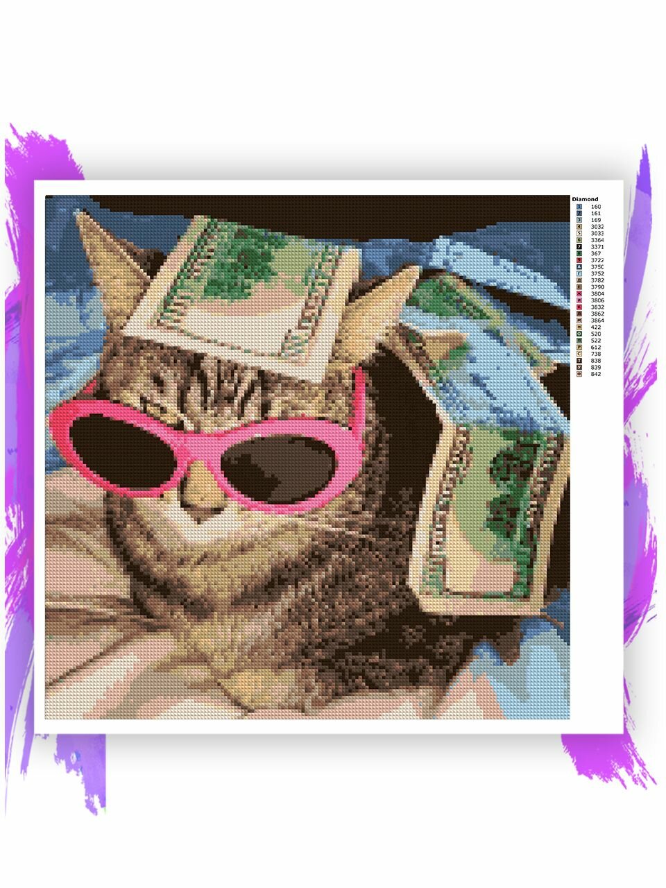 Алмазная мозаика без подрамника - вышивка Кот с деньгами 40 х 40 см