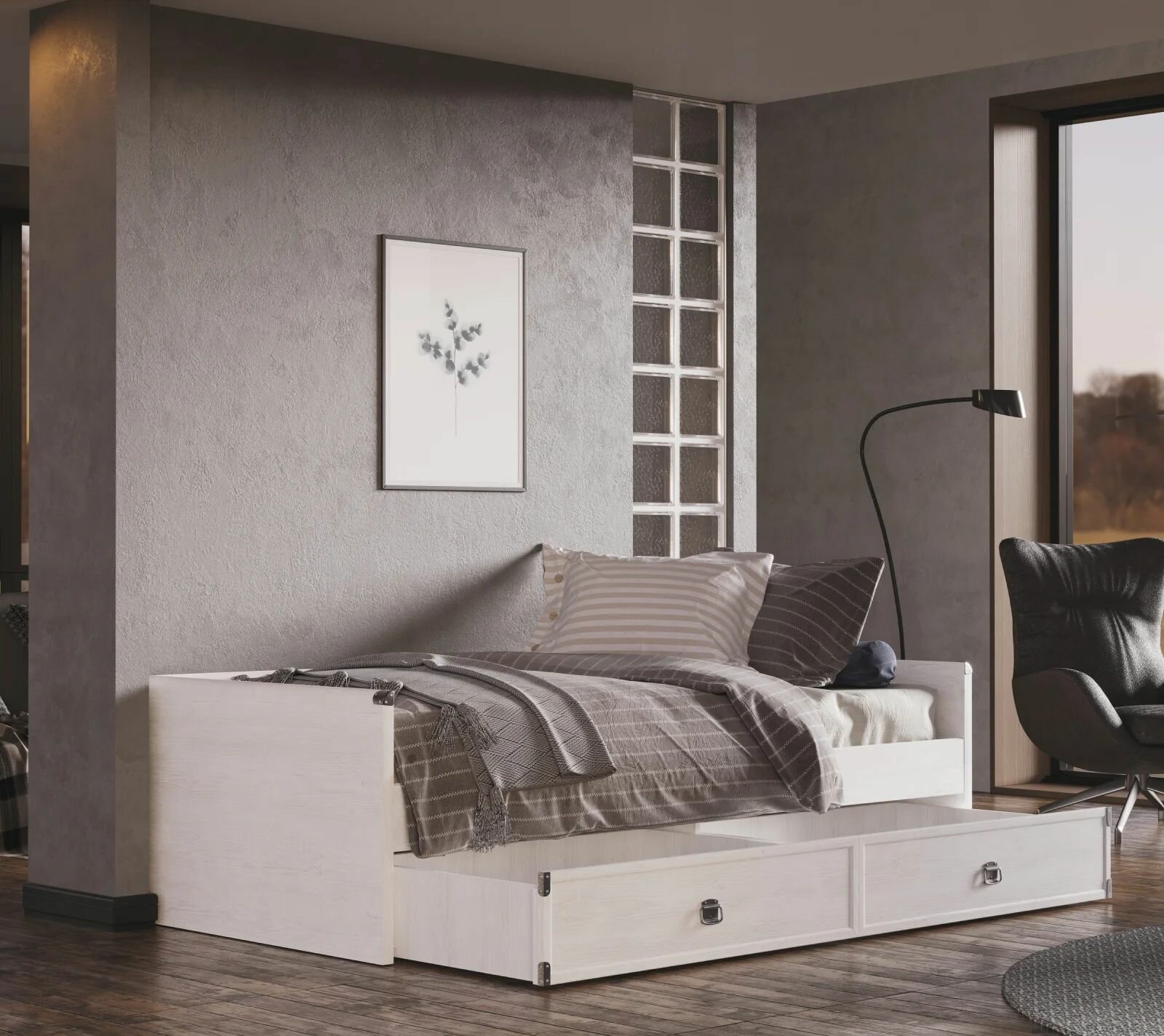 Кровать односпальная угловая индиана JLOZ1S/90, сосна каньон, 90х200 см