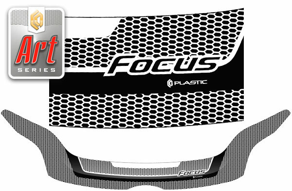 Дефлектор капота Ford Focus 3 универсал 2011 2015 Серия "Art" белая САпластик