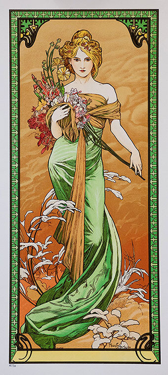 "Весна", Муха Альфонс, картина для интерьера (репродукция) (40х89 см / на подрамнике)