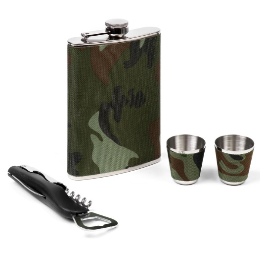 Подарочный набор / Фляга / 2 рюмки / Воронка / Открывашка / Штопор / Складной нож