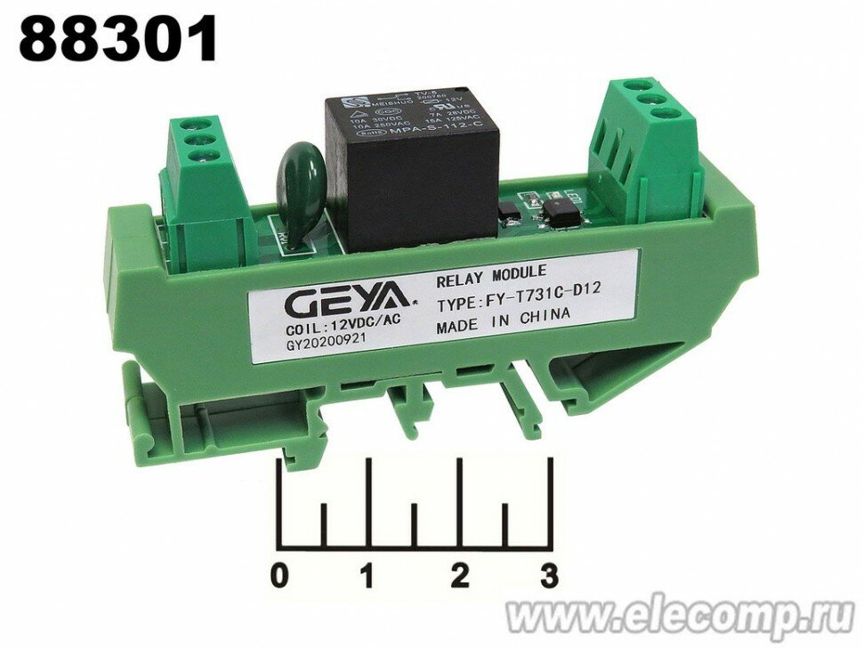 Релейный модуль 12VDC/AC 10A/250VAC FY-T731C-D12 на DIN-рейку