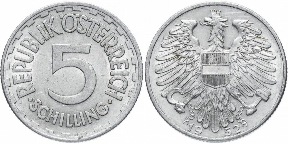 Австрия 5 шиллингов, 1952 Герб VF